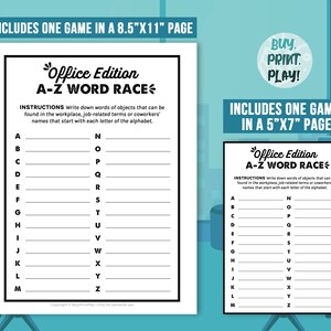 Office A-Z Word List | Party Printable Games | Work Activities for Team ...