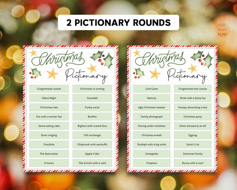 Fun Christmas Games Pictionary Party Printable Game for | Etsy