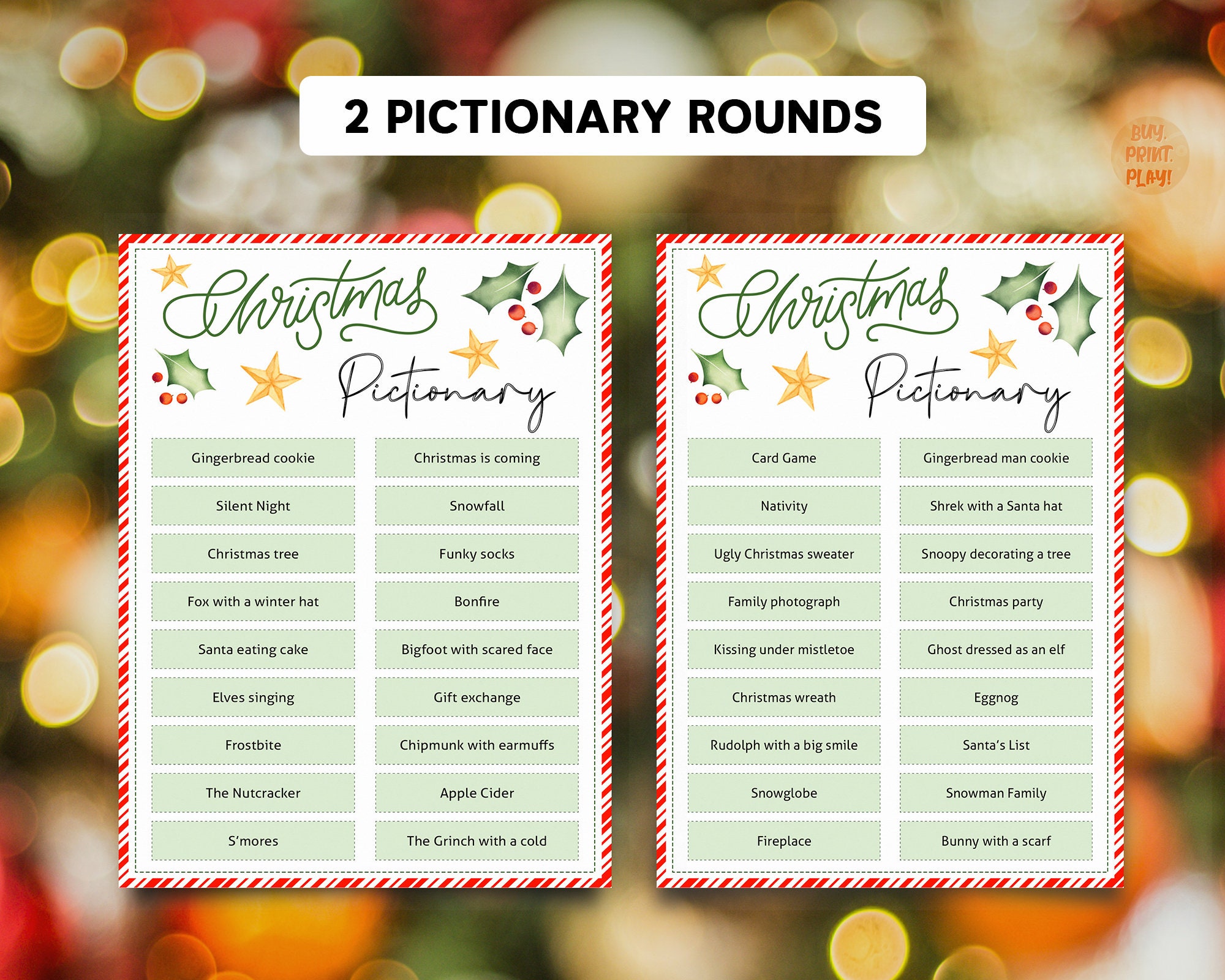 Fun Christmas Games Pictionary Party Printable Game for | Etsy