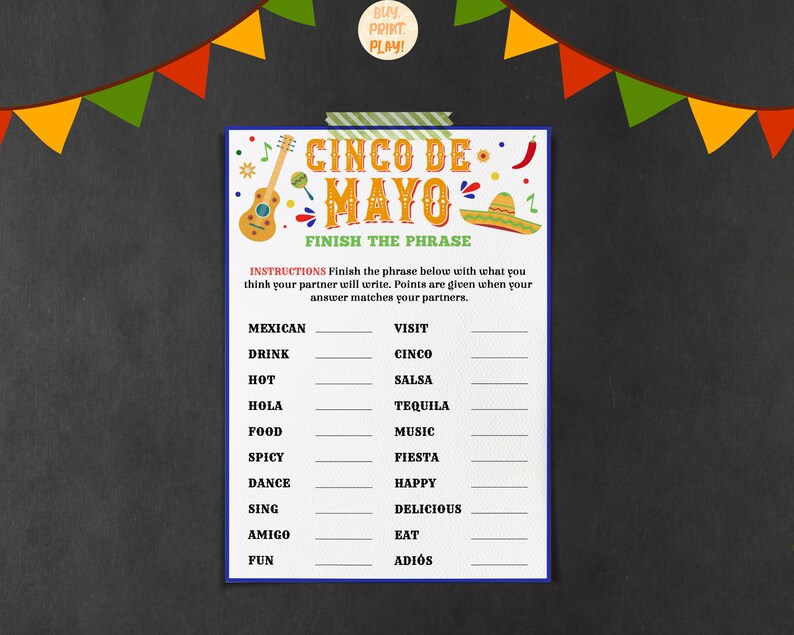 Cinco De Mayo Games Finish the Phrase Family Games | Etsy