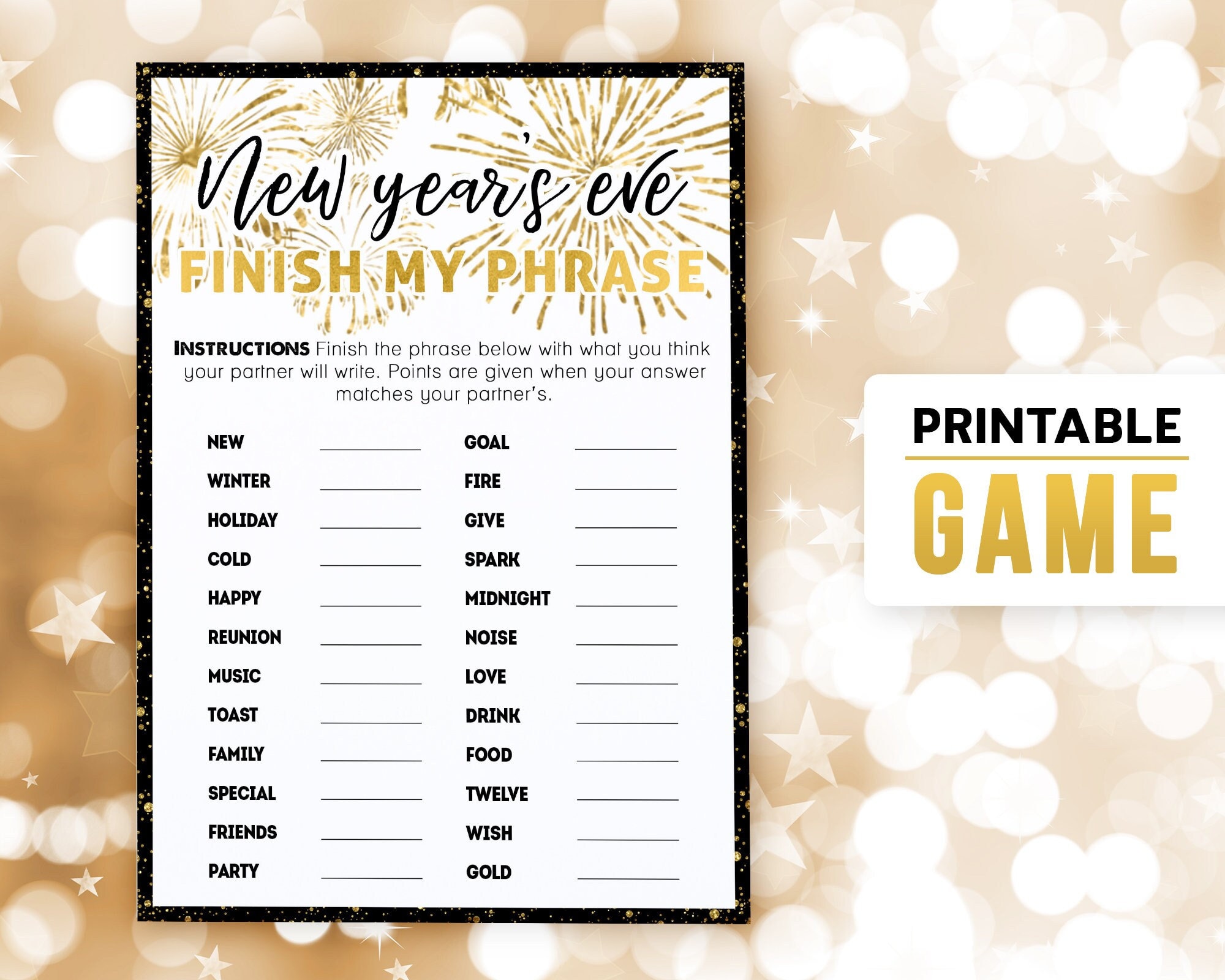 New Years Finish the Phrase Games for Kids & Adults 2022 | Etsy