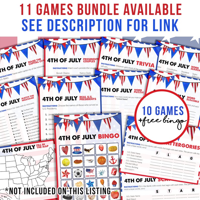 4th of July Games Bundle Printable Games Independence Day - Etsy