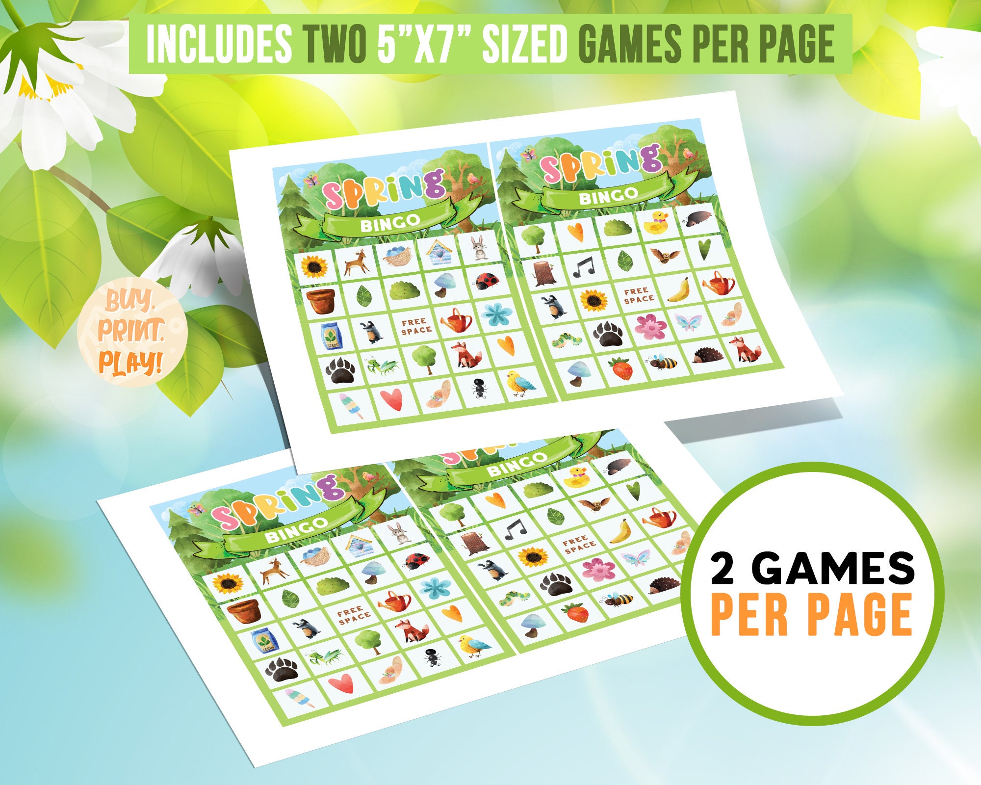 Fun Spring Kids Bingo Game Springtime Printable Picture - Etsy