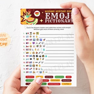 Hispanic Heritage Month Emoji Pictionary | Emoji Game Printable | Latin ...