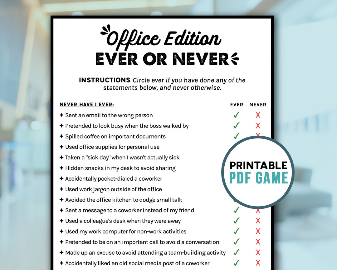 Ever or Never | Printable Office Party Games | Ice Breaker for Team ...