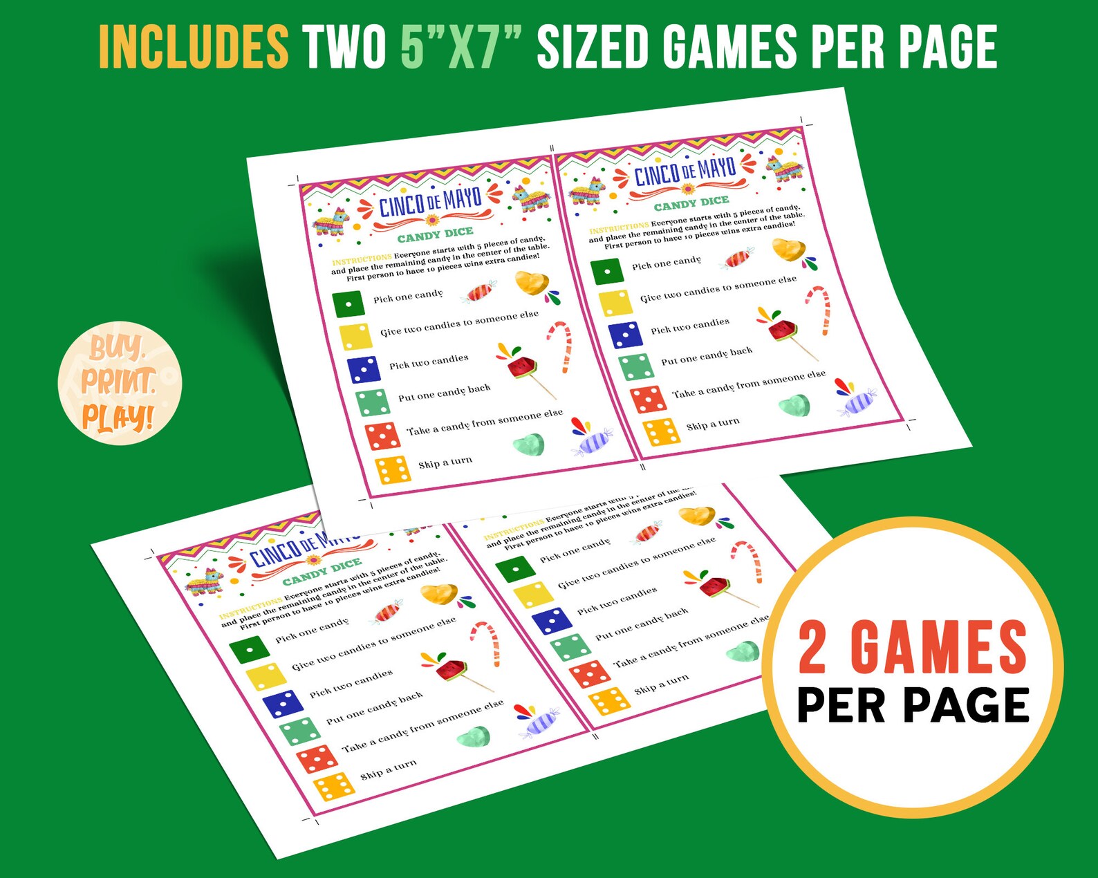 Cinco De Mayo Candy Dice Printable Games for Kids & Adults - Etsy