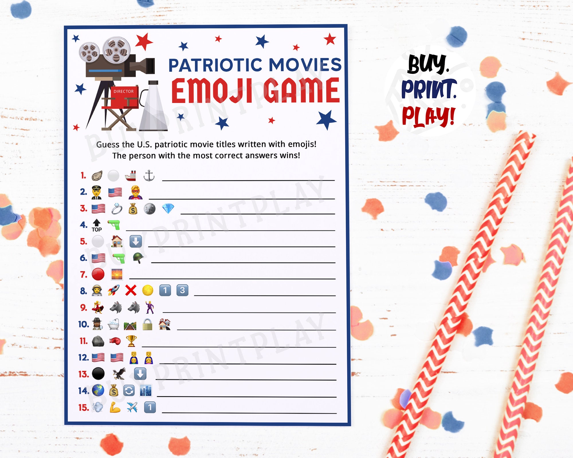 Fourth of July Emoji Quiz: Patriotic Movies Emoji Pictionary - Etsy