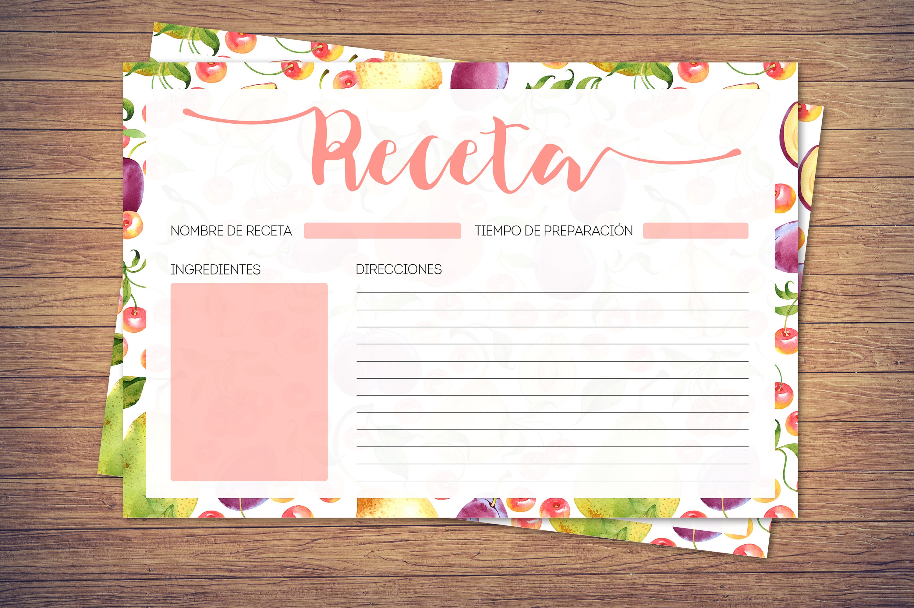 Recipe cards in spanish tarjeta de recetas fruit recipe | Etsy