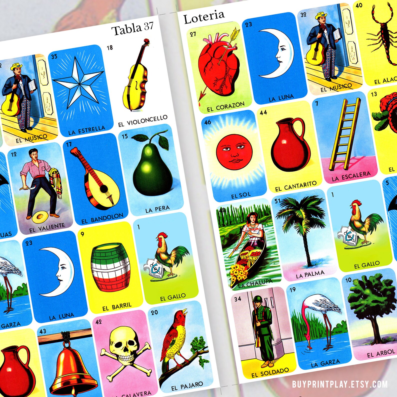 40 Mexican Loteria Cards in 2 Different Versions 80 Total | Etsy