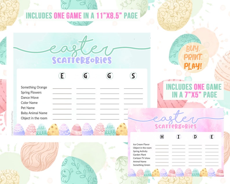 Printable Easter Scattergories Game Listing Categories Cards | Etsy