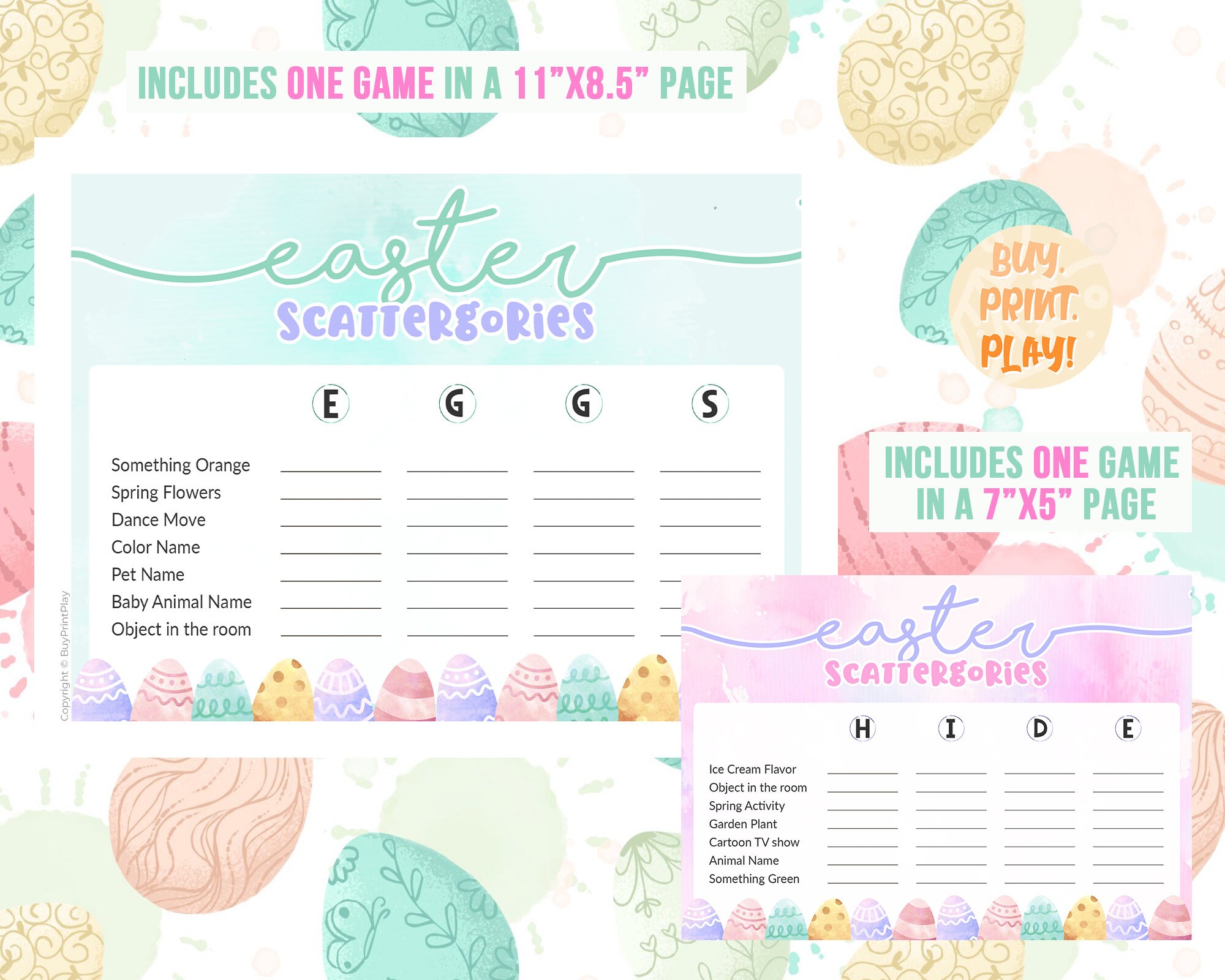 Printable Easter Scattergories Game Listing Categories Cards | Etsy
