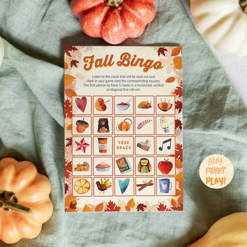 Fall Bingo Game Fall Time Activities for Adults & Kids - Etsy