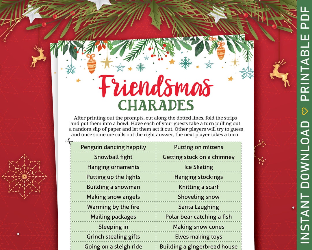 30 Friendsmas Charades | Christmas Party Printable Games | Fun Ice ...