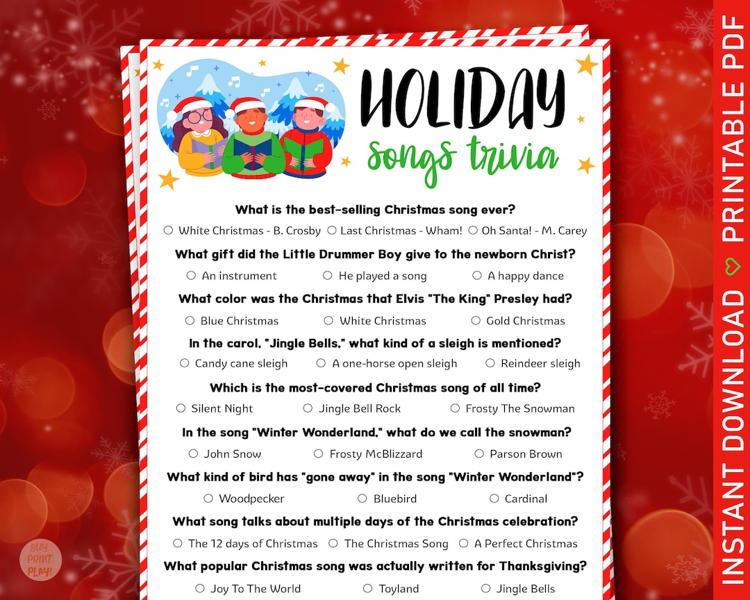 Holiday Christmas Music Trivia Game for Work | Office Party Printable ...