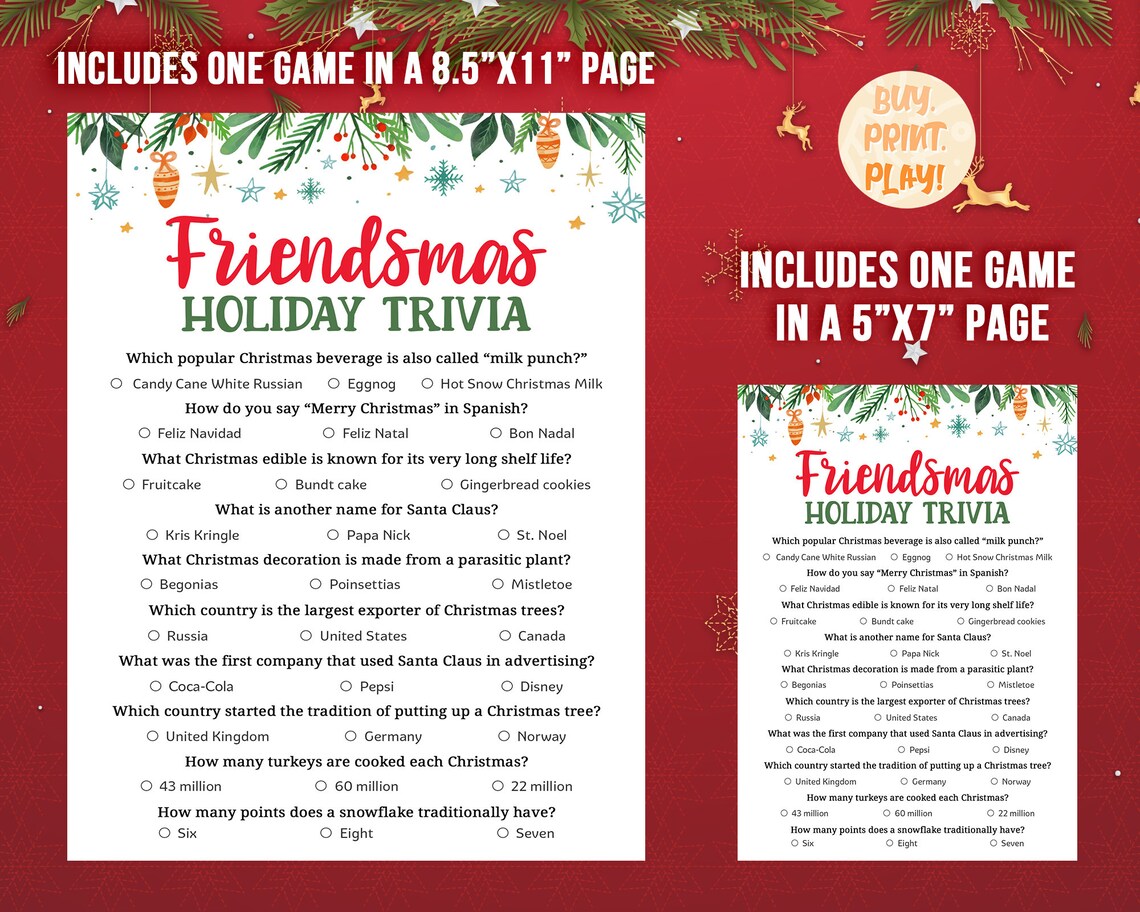 Friendsmas Games Holiday Trivia Christmas Friends Party - Etsy