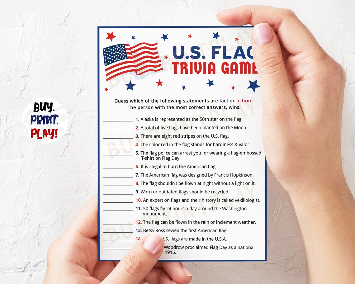 U.S. Flag Trivia Game 4th of July Independence Day Fact or | Etsy
