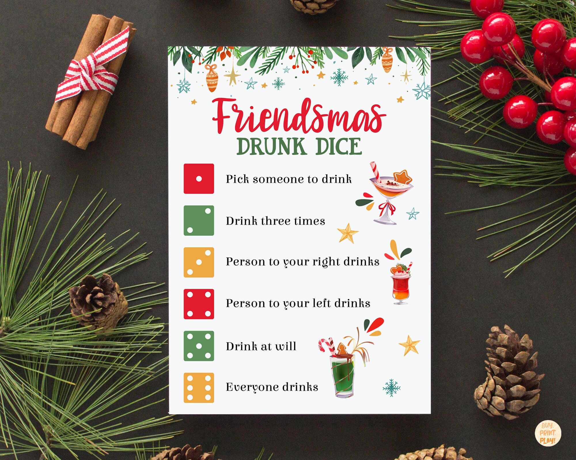 Friendsmas Party Drunk Dice Christmas Drinking Games for - Etsy