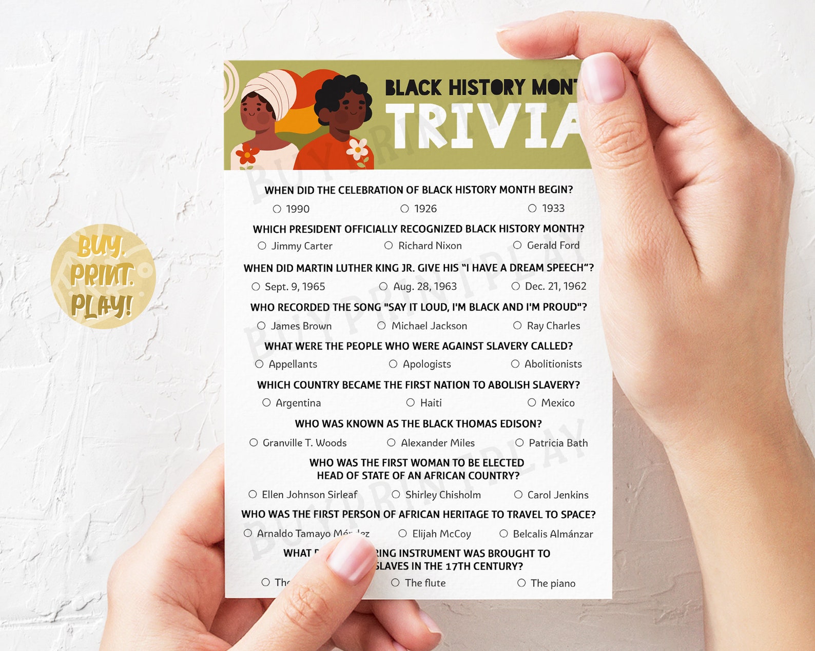 Black History Month Trivia American History Printable Games - Etsy