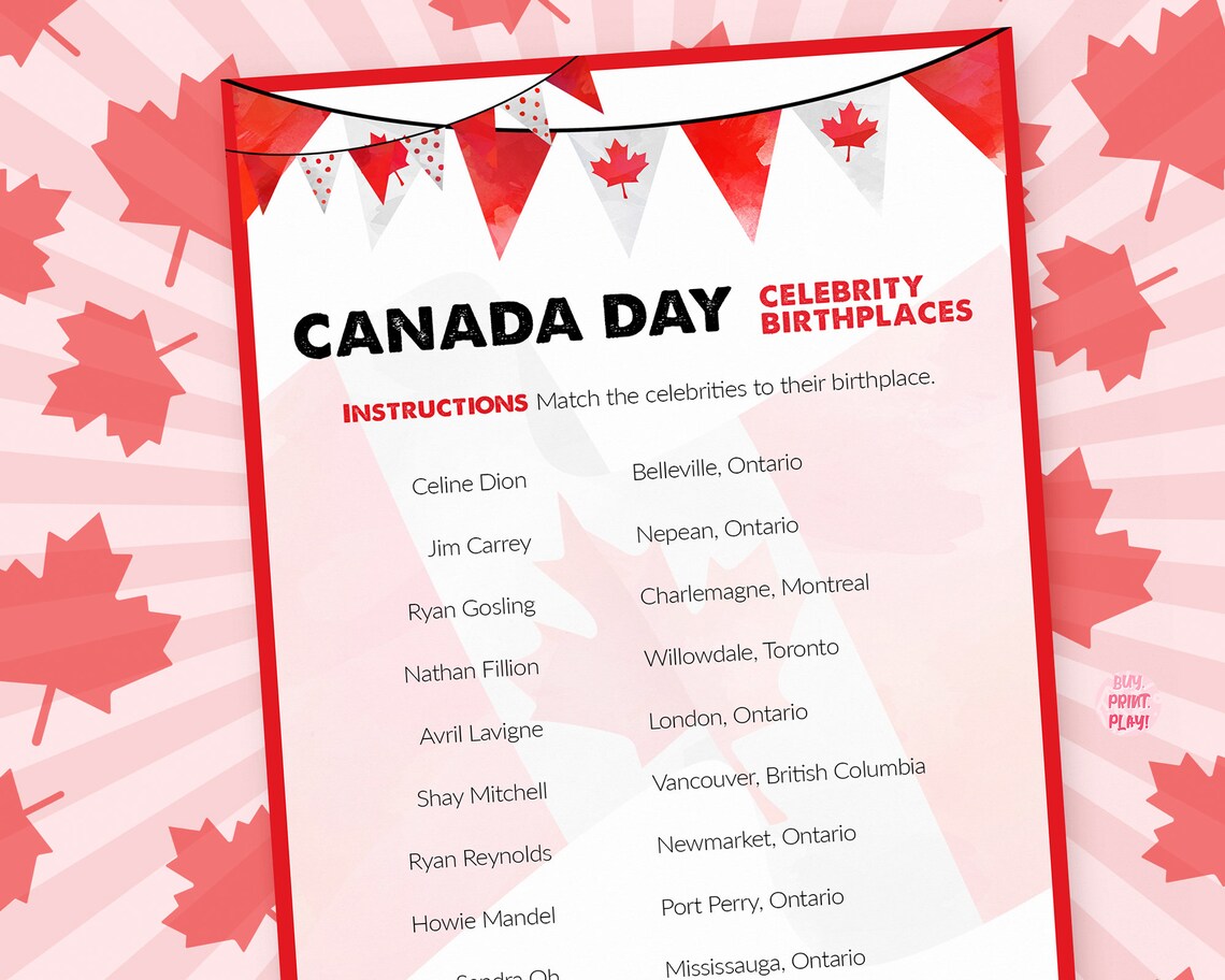 Canada Day Trivia Game Match the Canadian Celebrity - Etsy
