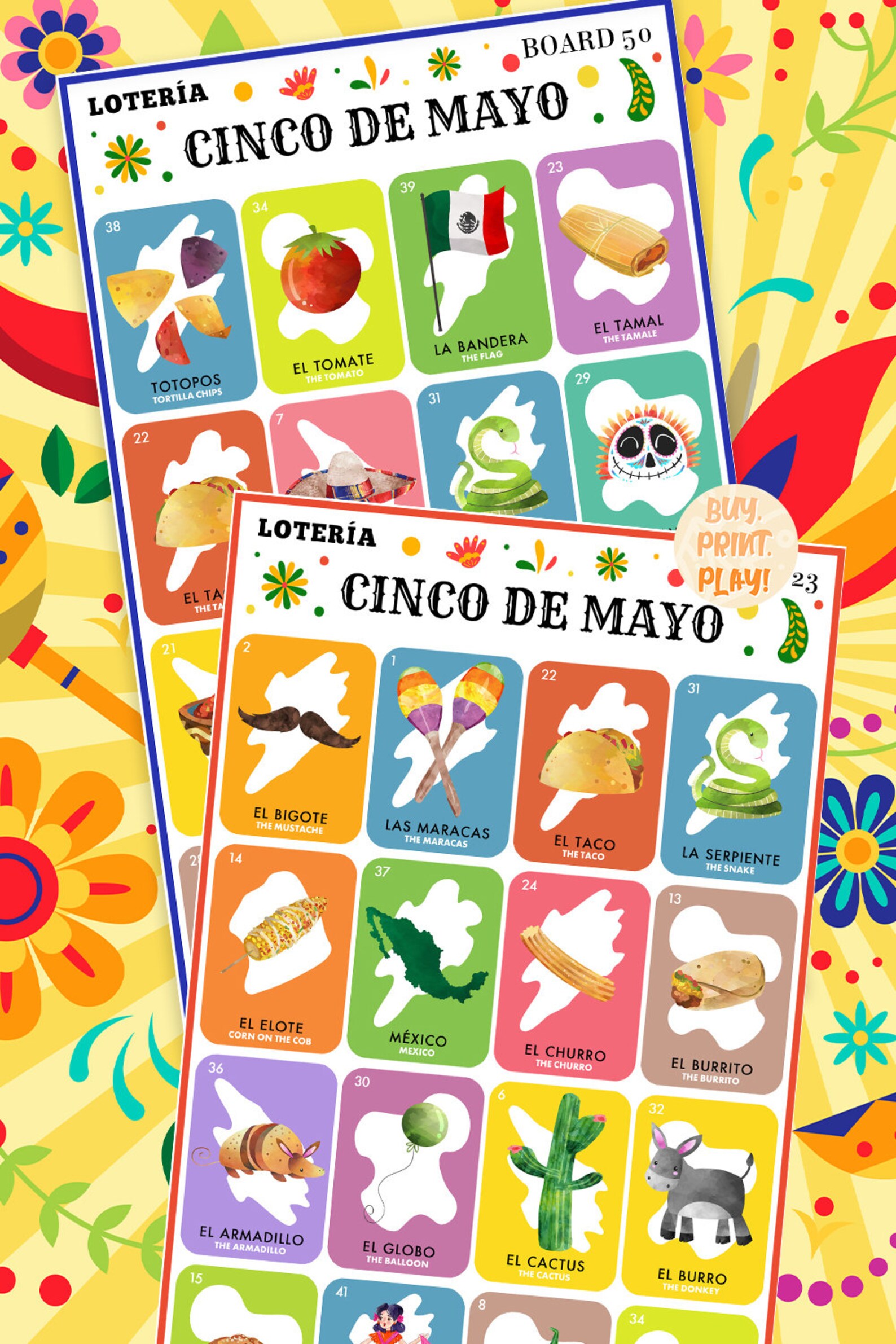 Cinco De Mayo Bingo Mexican Loteria Cards Includes 30 - Etsy