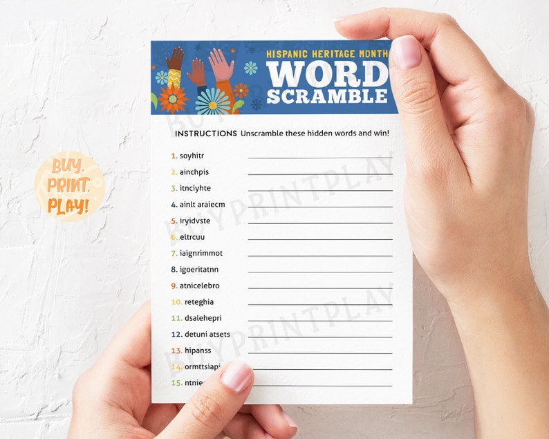 Hispanic Heritage Month Word Scramble Latino Heritage - Etsy