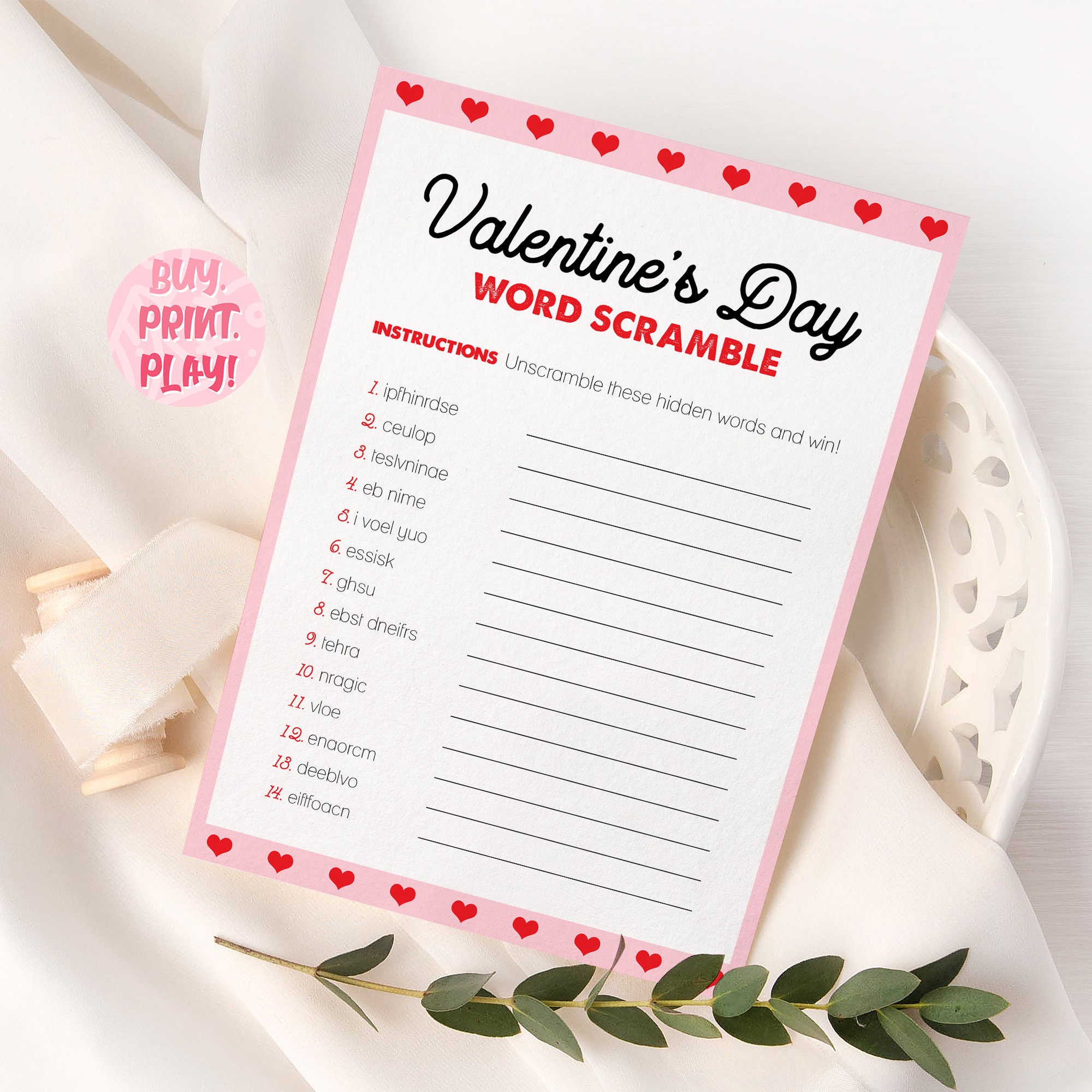 Valentines Games Word Scramble Valentines Day Zoom Party - Etsy