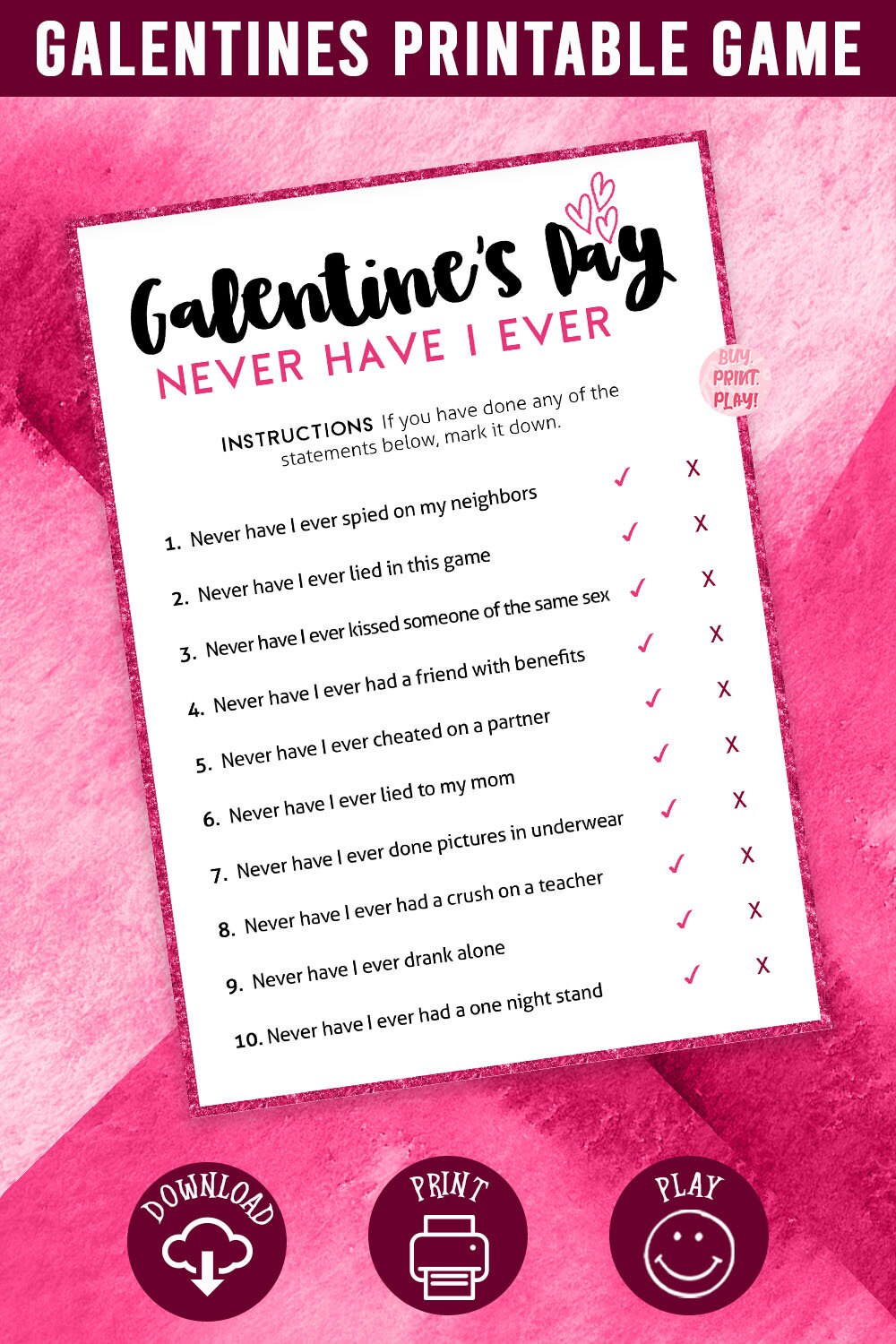 Galentines Day Never Have I Ever Party Printable Game | Etsy