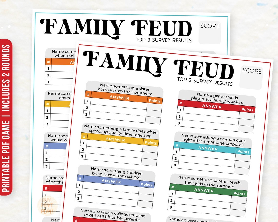 Printable Family Feud Family Reunion Games Family - Etsy