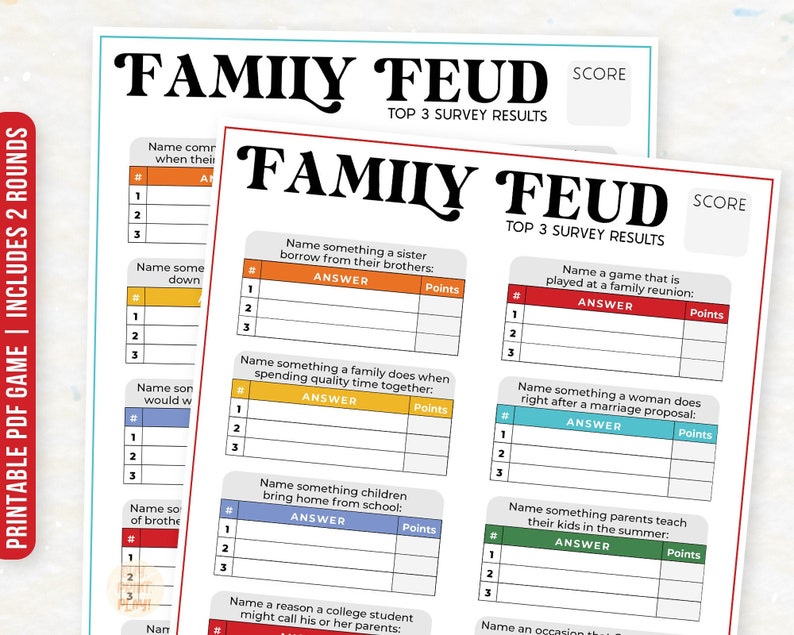 Printable Family Feud Family Reunion Games Family - Etsy