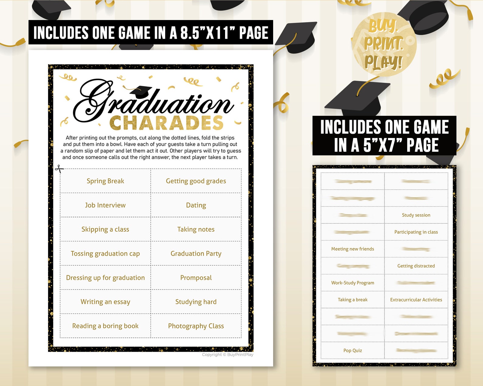 36 Graduation Charades Prompts Party Printable Games Class | Etsy