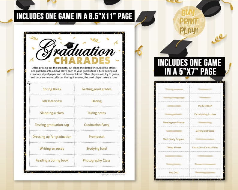 36 Graduation Charades Prompts Party Printable Games Class | Etsy