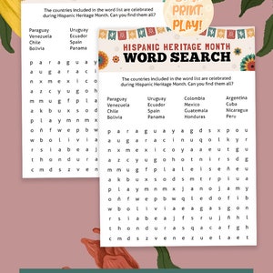 Hispanic Heritage Word Search Game Latino Heritage Month - Etsy