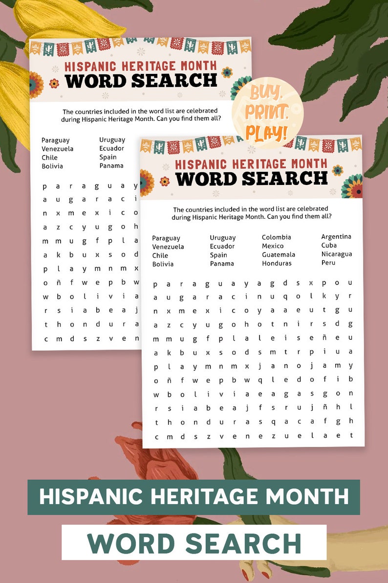 Hispanic Heritage Word Search Game Latino Heritage Month - Etsy