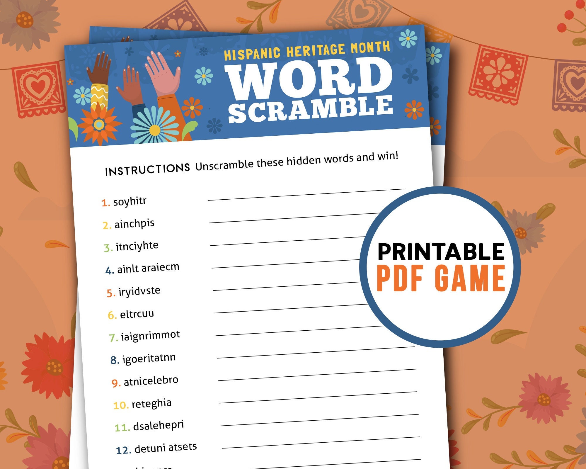 Hispanic Heritage Month Word Scramble Latino Heritage - Etsy