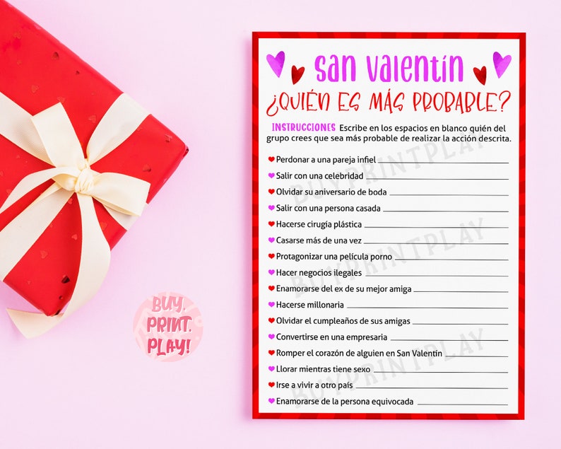Juegos de San Valentin Quien es mas probable Actividades - Etsy España