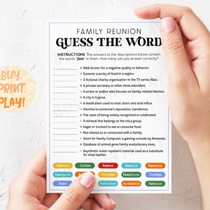 Guess the Word | Family Reunion Party Printable Game | Gathering ...