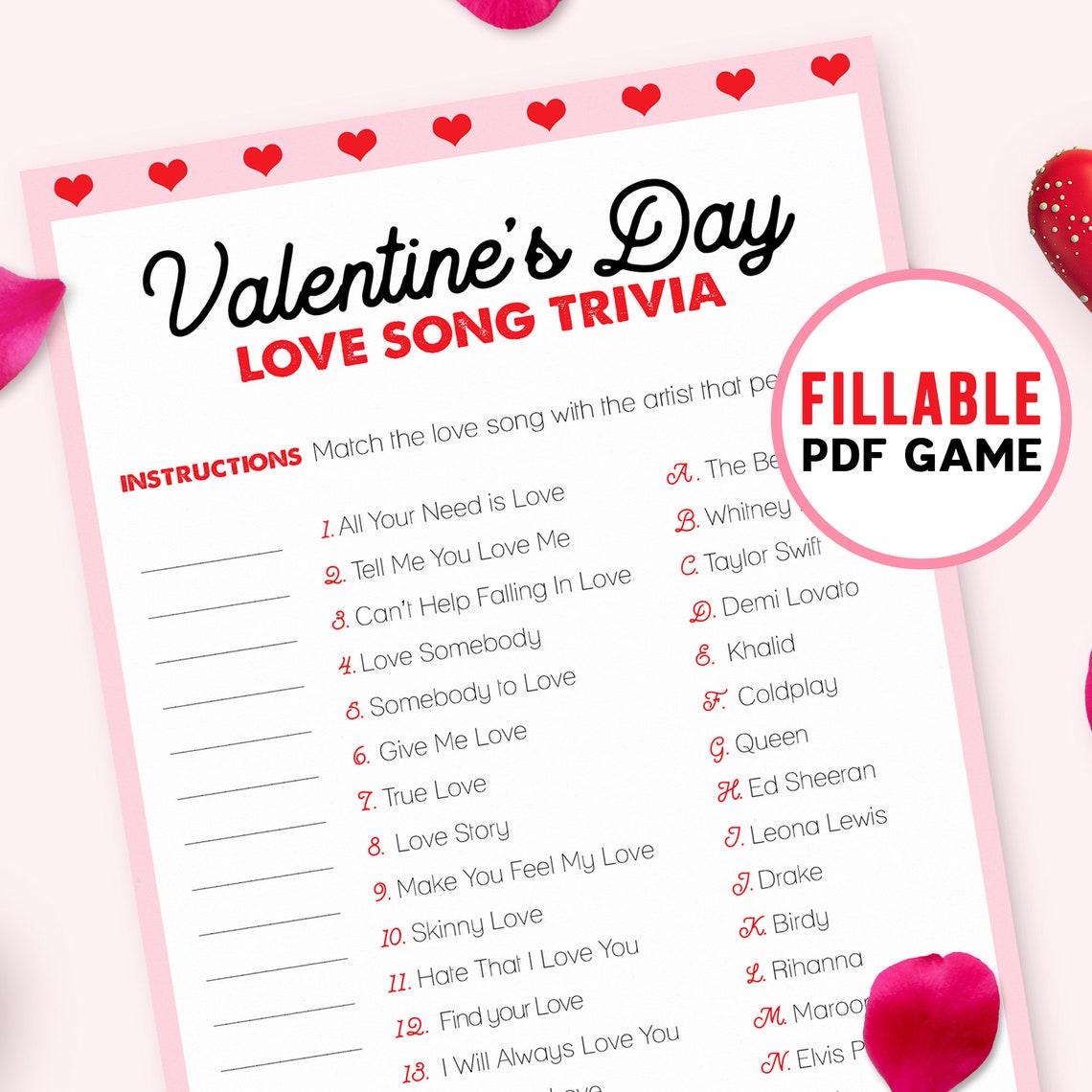 Valentines Games Love Song Trivia Valentines Day Virtual - Etsy
