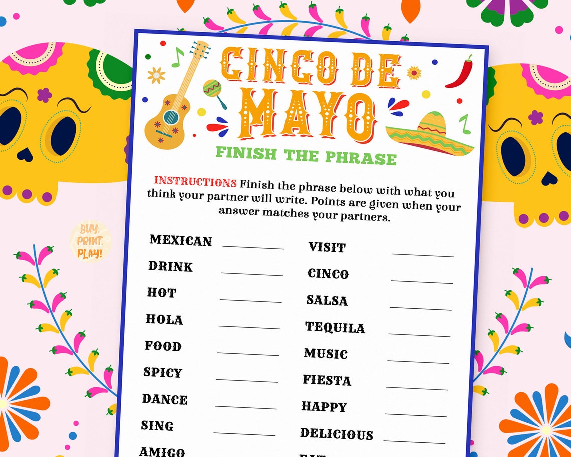 Cinco de Mayo Games Finish the phrase Family Games | Etsy