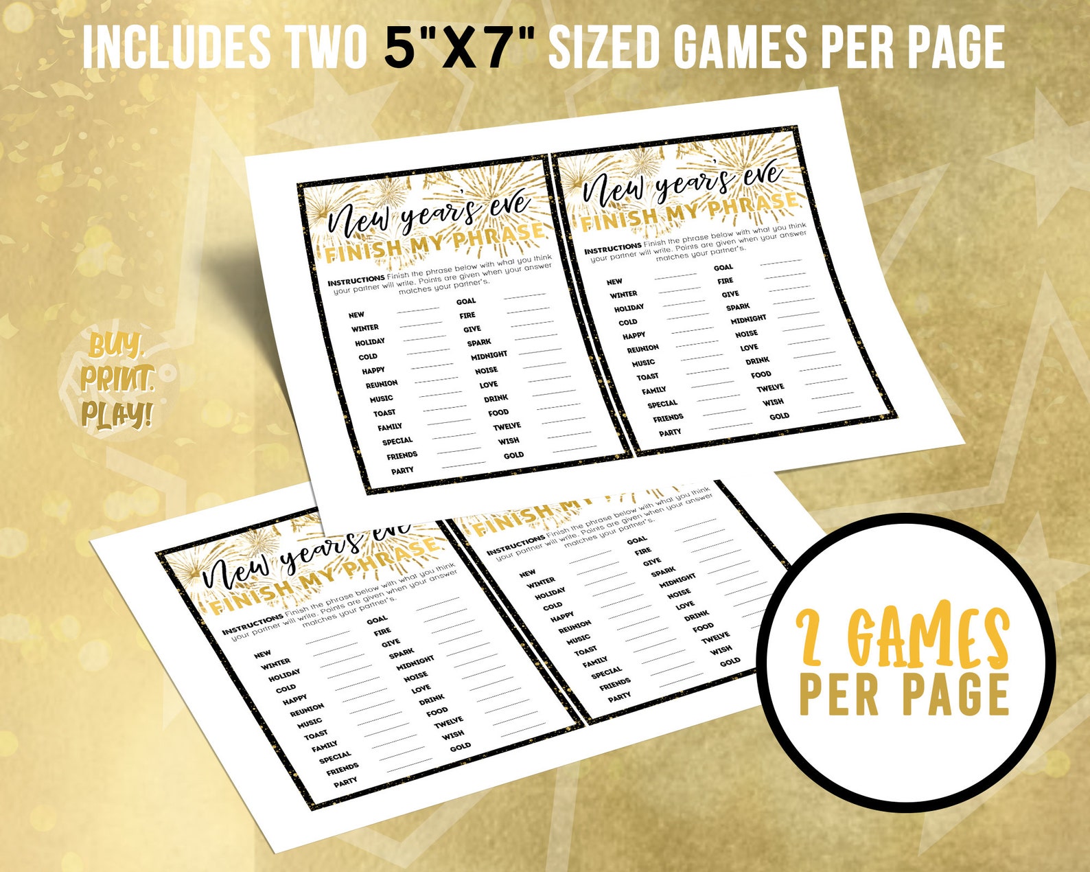 New Years Finish the Phrase Games for Kids & Adults 2022 - Etsy