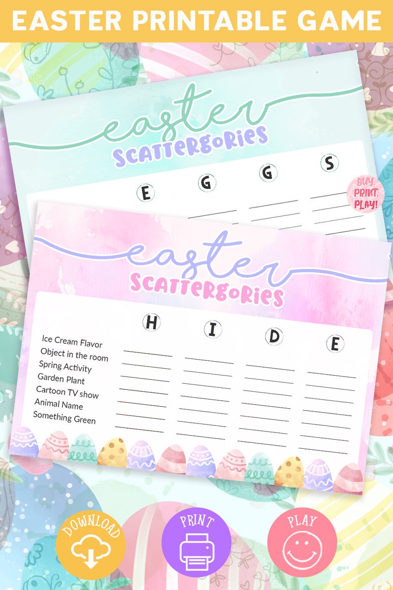 Printable Easter Scattergories Game Listing Categories Cards | Etsy