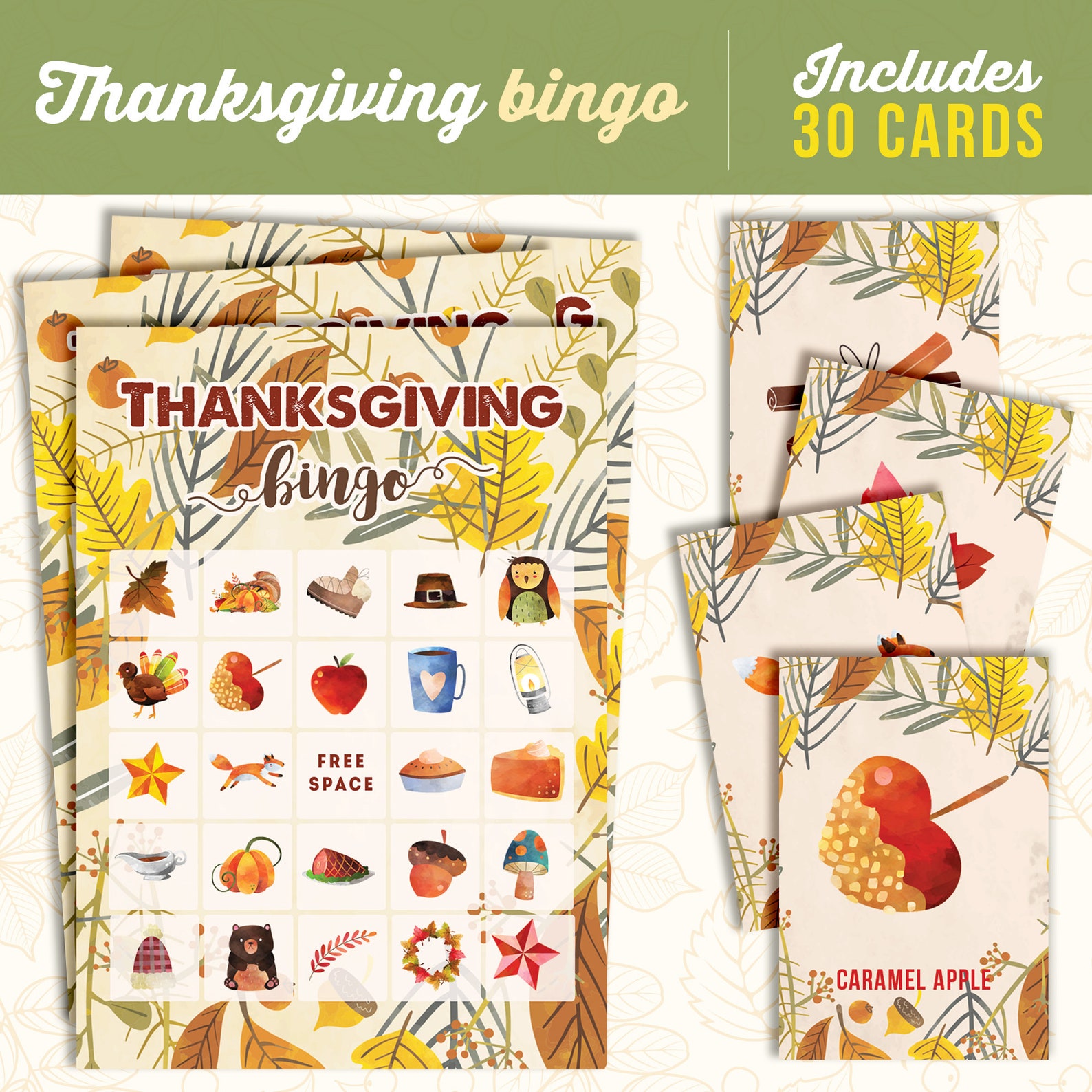 Thanksgiving Bingo Game Fall Printable Game Thanksgiving | Etsy