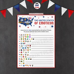 US States Emoji Pictionary Game | 4th of July Games | USA Patriotic ...
