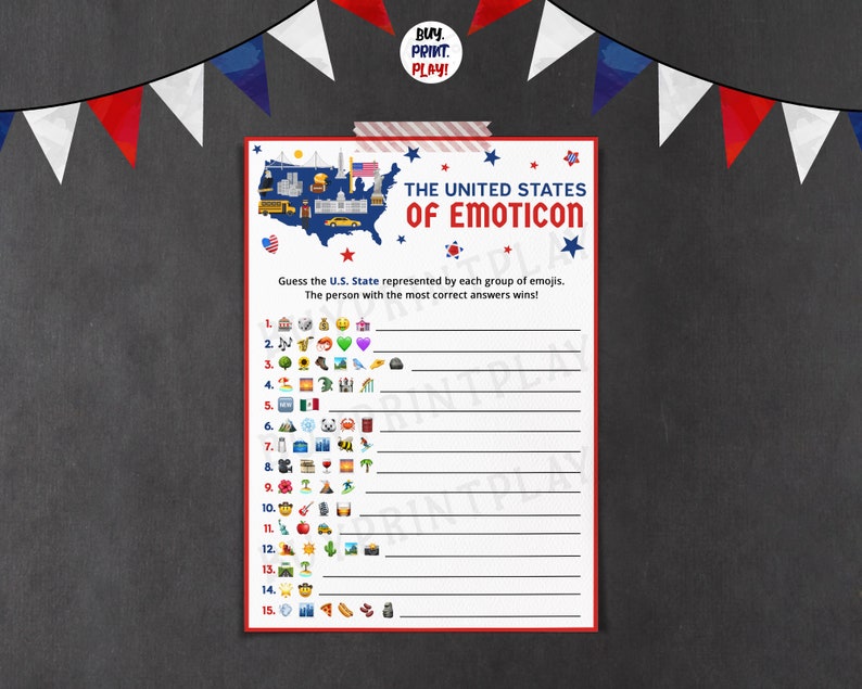 US States Emoji Pictionary Game 4th of July Games USA - Etsy
