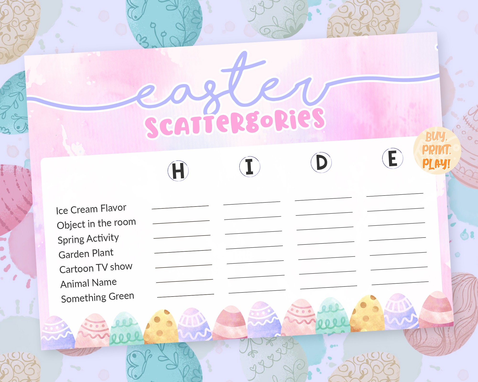 Printable Easter Scattergories Game Listing Categories Cards | Etsy