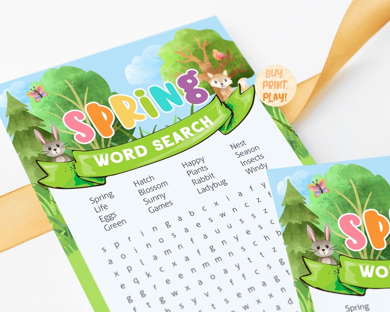 Kids Spring Word Search Printable Games for School Fun | Etsy