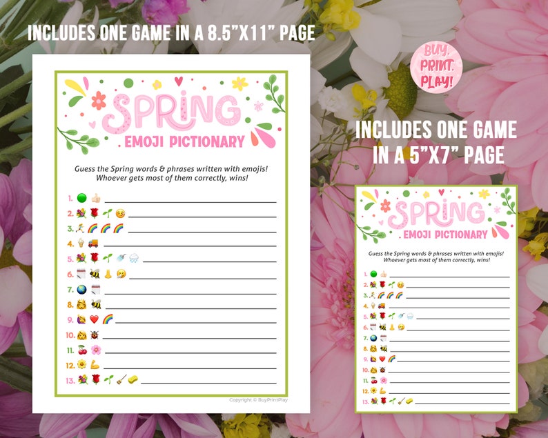Spring Emoji Pictionary Game Printable Springtime Party - Etsy UK