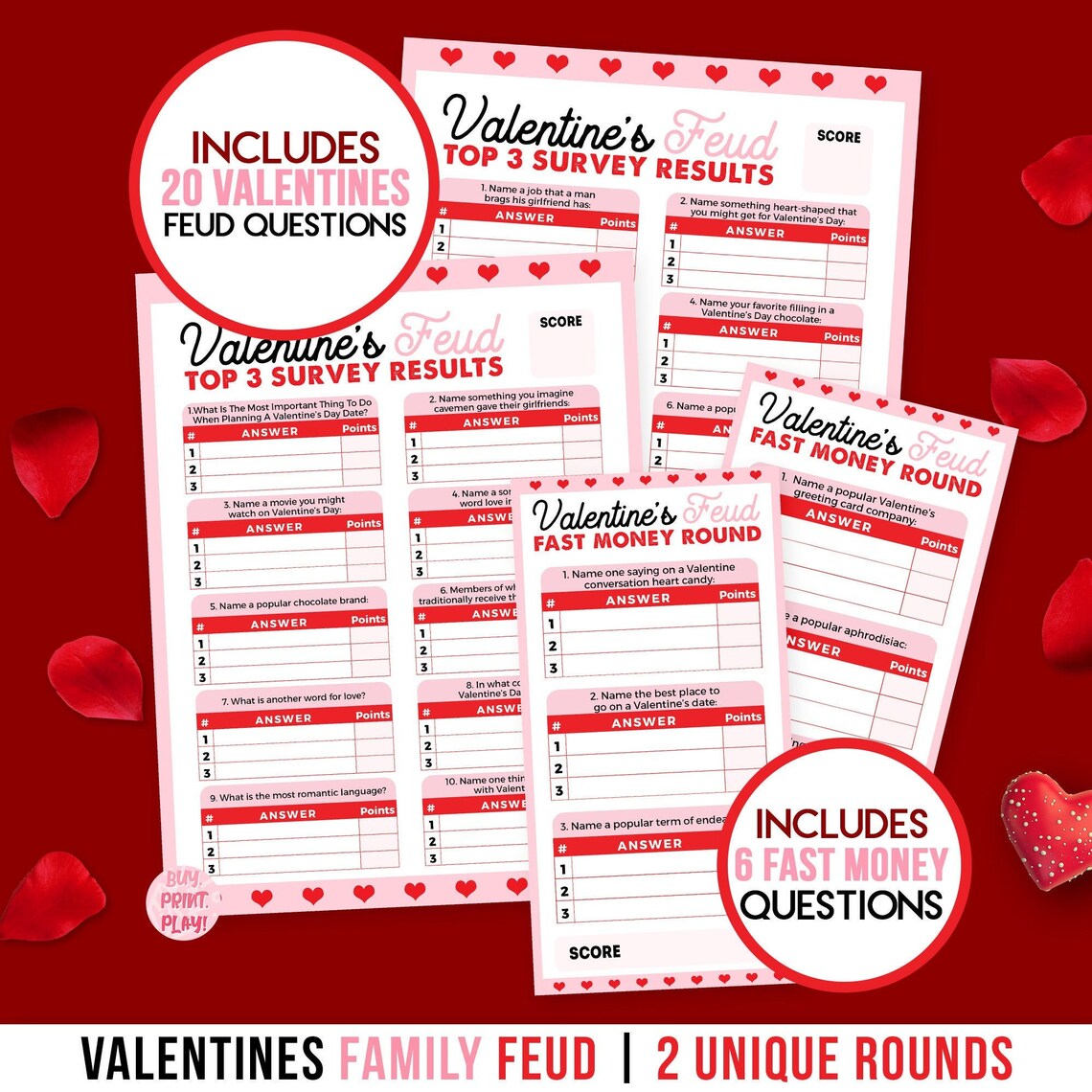 Valentines Family Feud Game Valentines Day Games Printable | Etsy