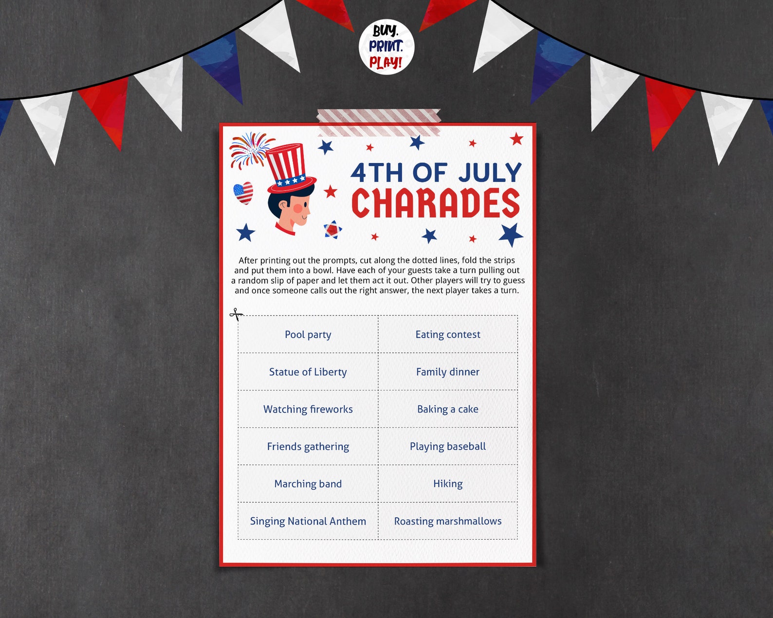 34 Fourth of July Charades Prompts Patriotic Printable Games - Etsy