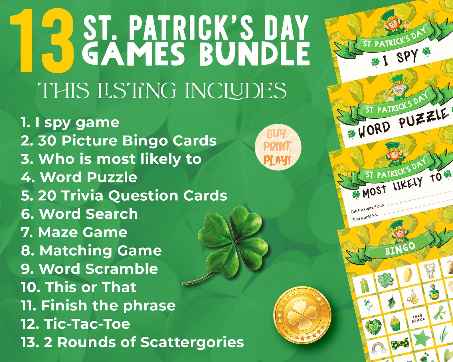 St Patricks Day Games Bundle for Kids Fun St Paddys - Etsy