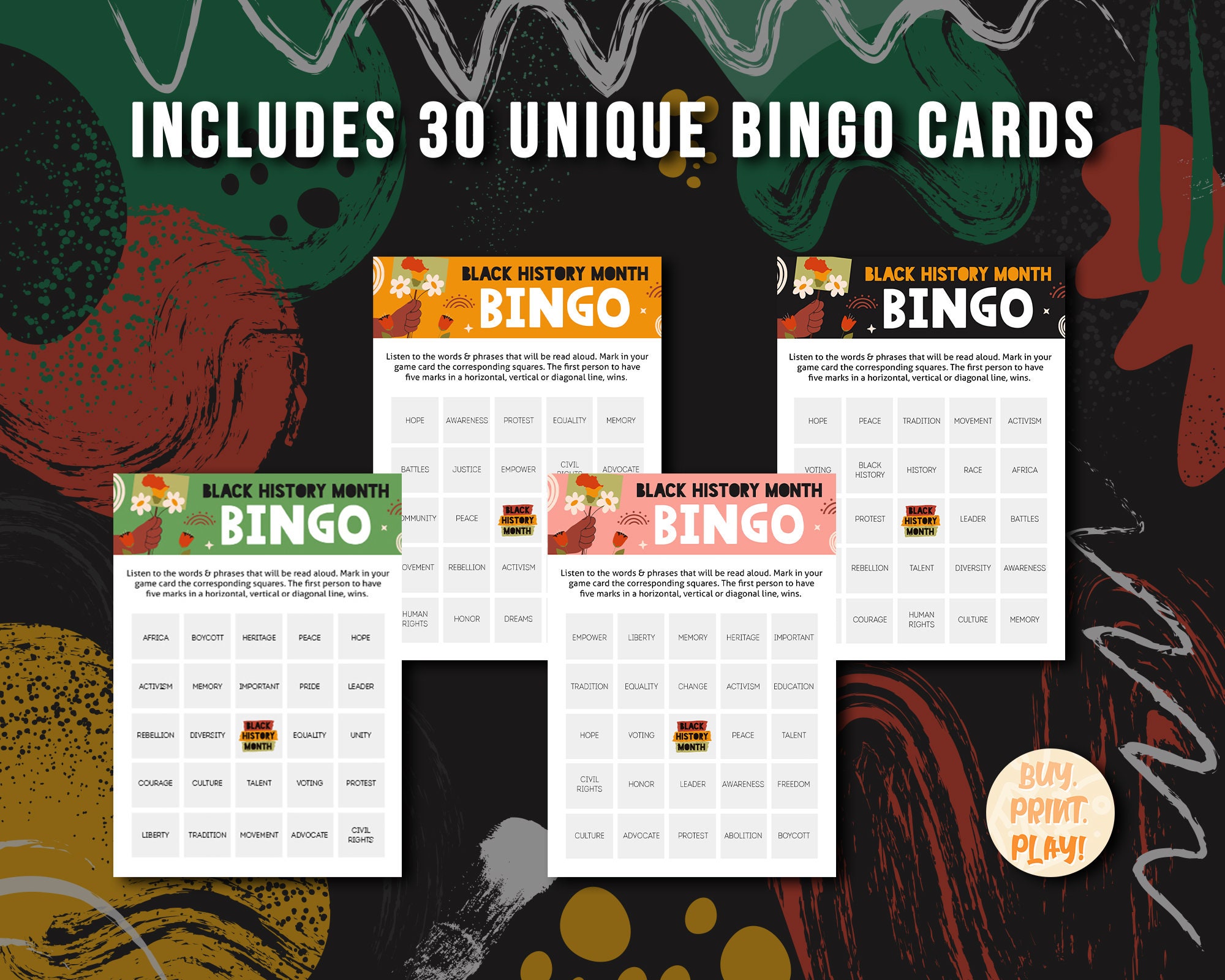 Black History Month Word Bingo American History Printable | Etsy